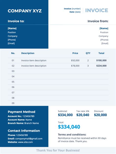 Printable Invoice With Terms And Conditions Template