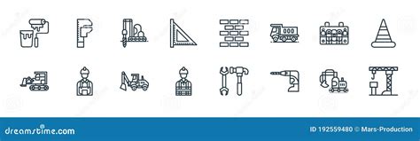 Constructions Line Icons Collection Foundation Framework Structure