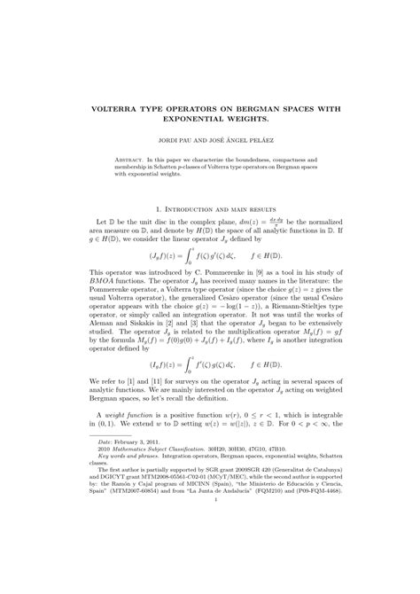 Pdf Volterra Type Operators On Bergman Spaces With Exponential Weights