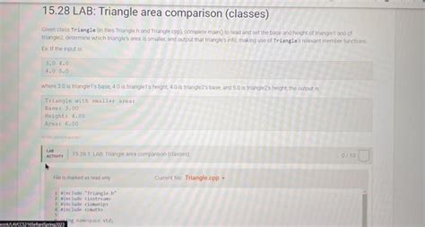 solved 15 28 lab triangle area comparison classes given
