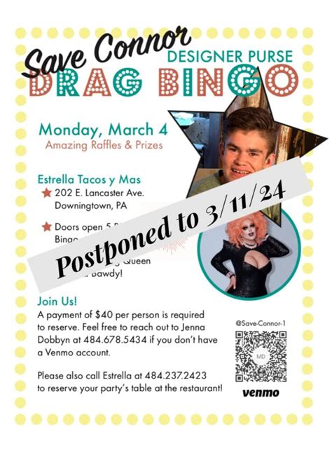 2024 Save Connor Drag Bingo March 11 2024 Downingtown Pa