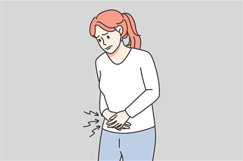 건강에 해로운 여성은 오후 동안 기간 통증으로 고통받습니다 위통에 대한 스톡 벡터 아트 및 기타 이미지 위통 복부 아픔