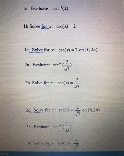 Solved La Evaluate Csc B Solve For X Csc X C Chegg Com