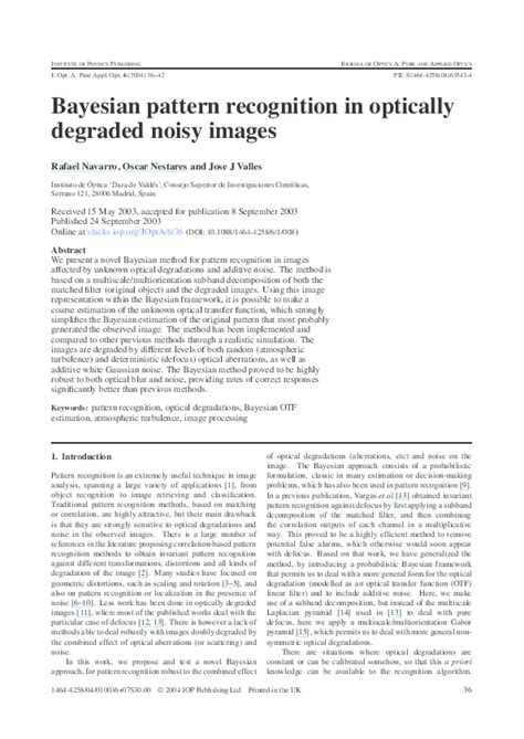 pdf bayesian pattern recognition in optically degraded noisy images