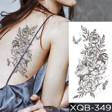 Black Flower Temporary Tattoo For Women Girls Tattoo Sticker Black Fake