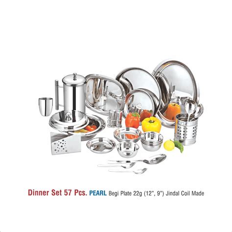 Mintage Silver Stainless Steel Dinner Set 57 Pcs Pearl For Home