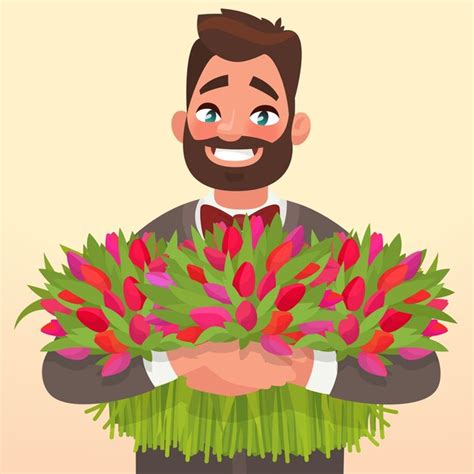Premium Vector Happy International Women S Day Man With Flowers Element For Greeting Card On