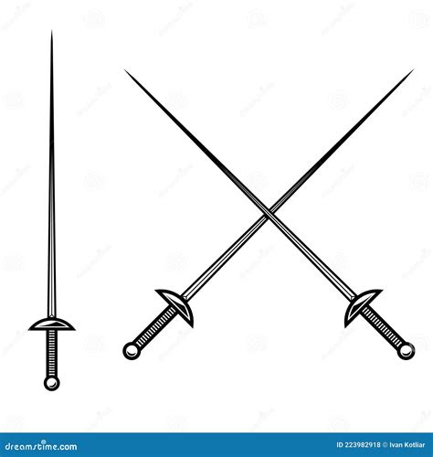 Crossed Fencing Swords Isolated On White Background Design Element For