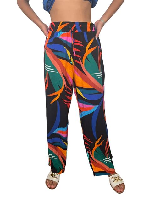 Palazo Negro Con Hojas Multicolor Aero 1987