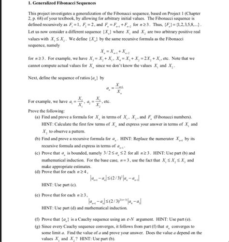 Solved 1 Generalized Fibonacci Sequences This Project