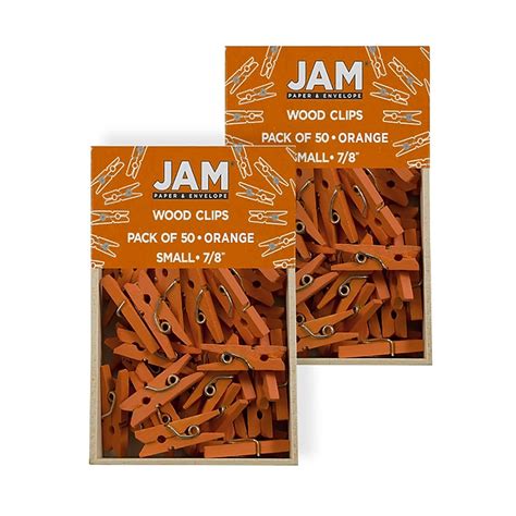 Jam Paper Wood Clip Small Wood Clothespins Orange 2 Packs Of 50 230729133a Image 1