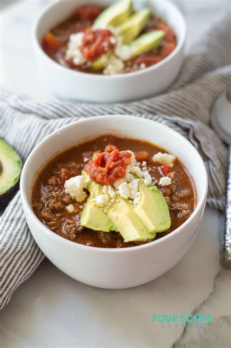 Keto Taco Soup With Ground Beef Four Score Living