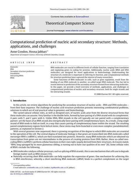 Pdf Computational Prediction Of Nucleic Acid Secondary Structure