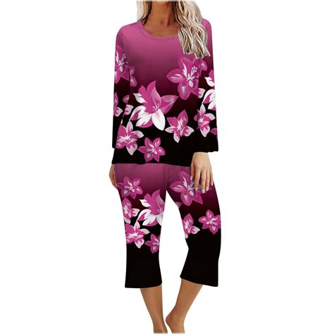 Yievot Spring Summer Womens Comfort Sport Set Round Neck Flower Print