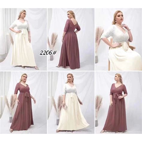 Fannyfashion 2206 Plus Size Dress Party Elegant V Neck Plain Maxi