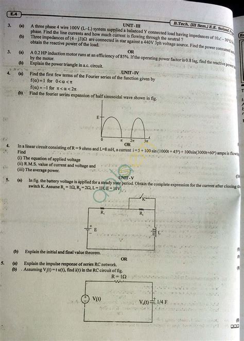 RTU Question Papers 3 Semester EE Circuit Analysis I AglaSem