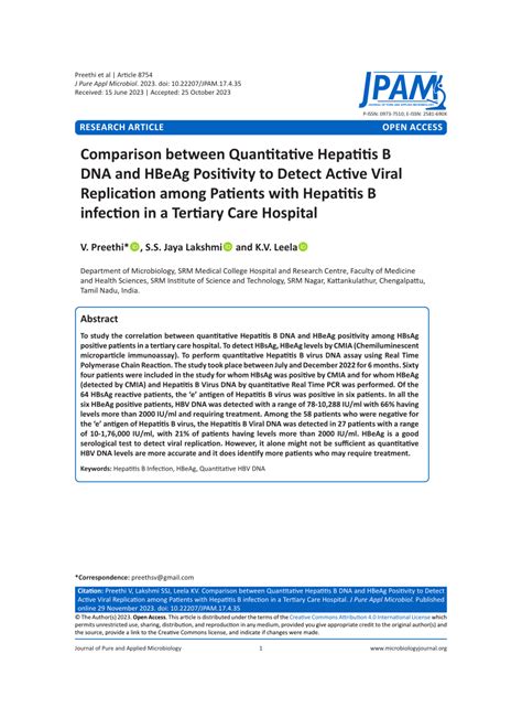 Pdf Comparison Between Quantitative Hepatitis B Dna And Hbeag