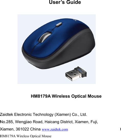 Zaidtek Electronic Technology Hm8179a Wireless Optical Mouse User Manual Axm 105 User S Guide