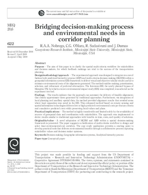 Pdf Bridging Decision Making Process And Environmental Needs In