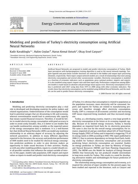 Pdf Modeling And Prediction Of Turkeys Electricity Consumption Using Artificial Neural