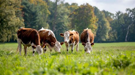Premium Photo Group Of Cows Grazing Peacefully On A Lush Green Field
