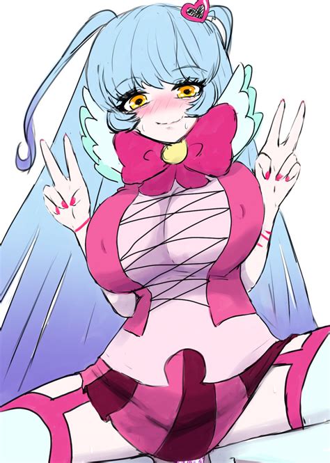Rule 34 Blue Hair Blush Breasts Covered Nipples Female Fingernails