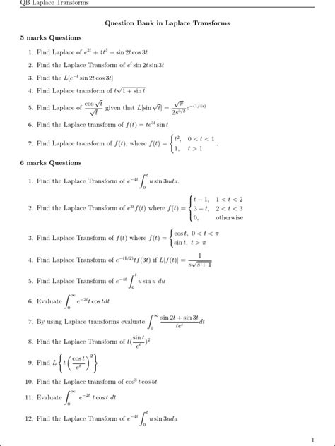 Qb Laplace Transforms Pdf Subtraction Mathematical Relations