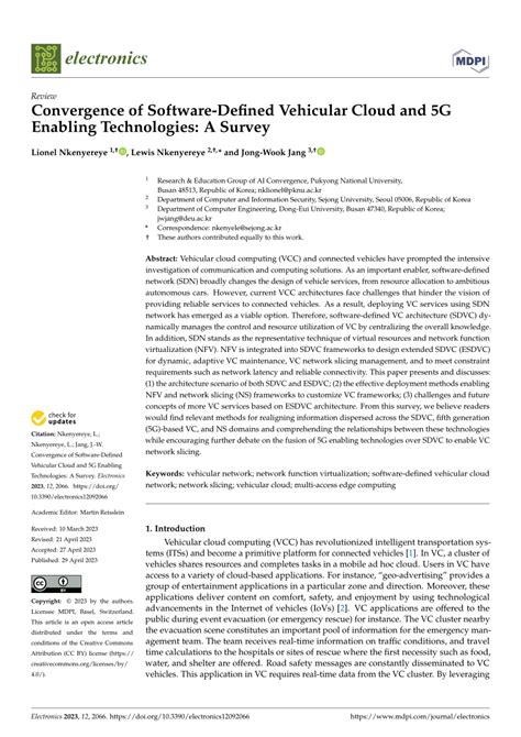 Pdf Convergence Of Software Defined Vehicular Cloud And G Enabling Technologies A Survey