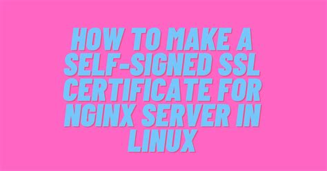 How To Make A Self Signed Ssl Certificate For Nginx Server In Linux