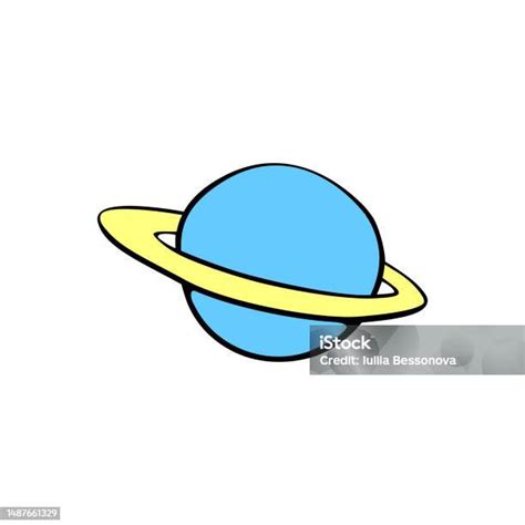 Garis Vektor Saturnus Planet Satelit Objek Ruang Angkasa Dalam Gaya