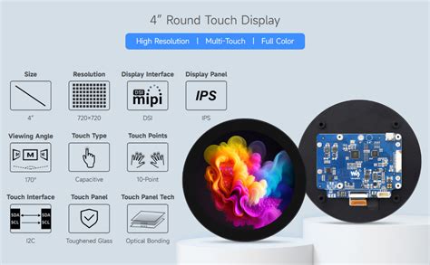 Waveshare 4inch Dsi Lcd Circular Capacitive Touch Screen 720 X 720 Pixels 60hz 170° Visual
