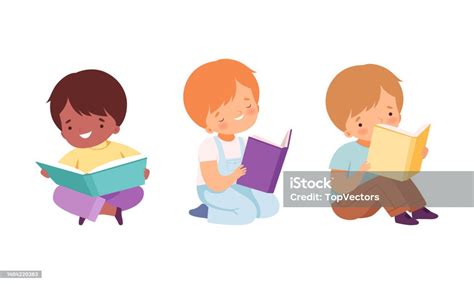 이야기 책을 읽고 문학 만화 벡터 일러스트레이션을 즐기는 사랑스러운 소년 교과서에 대한 스톡 벡터 아트 및 기타 이미지 교과서 교육 귀여운 Istock