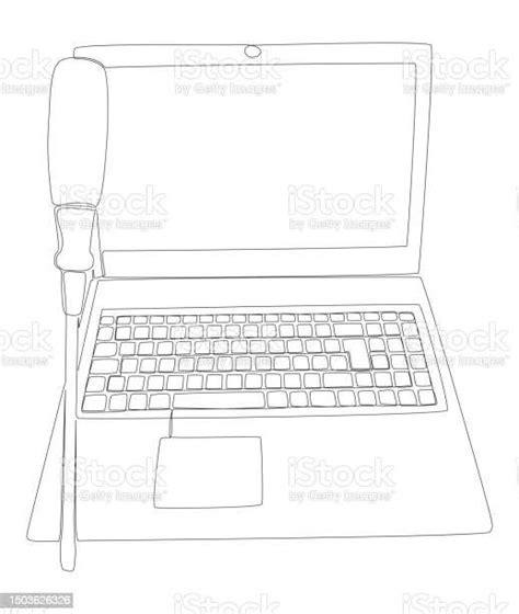 스크루 드라이버가있는 노트북의 연속 라인 가는 선 그림 벡터 개념입니다 등고선 그리기 창의적인 아이디어 Diy에 대한 스톡 벡터 아트 및 기타 이미지 Istock