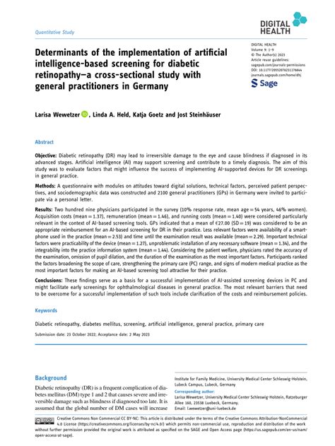 Pdf Determinants Of The Implementation Of Artificial Intelligence Based Screening For Diabetic