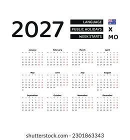 Australia Calendar Week Starts Monday Stock Vector Royalty Free Shutterstock