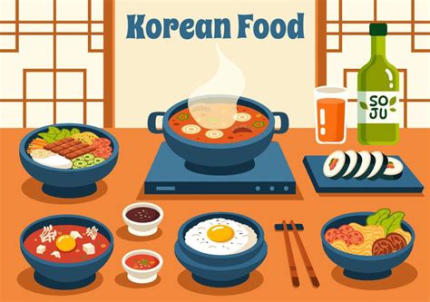 Korean Food Cartoon Tasty Asian Street Food Illustration Set Design