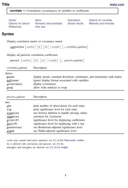 Correlations Stata