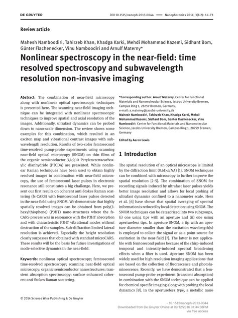 Pdf Nonlinear Spectroscopy In The Near Field Time Resolved Spectroscopy And Subwavelength