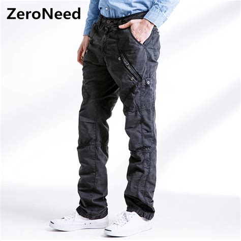 Mens Cargo Pants Side Zipper Pockets Casual Work Pant Outdoors Cotton