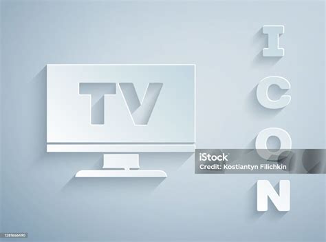 회색 배경에 격리 된 스마트 Tv 아이콘을 잘라 종이 텔레비전 기호 종이 아트 스타일 벡터 0명에 대한 스톡 벡터 아트 및 기타