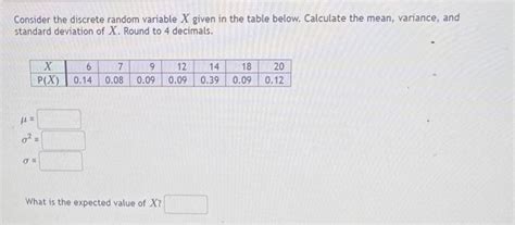 Solved Consider The Discrete Random Variable X Given In The