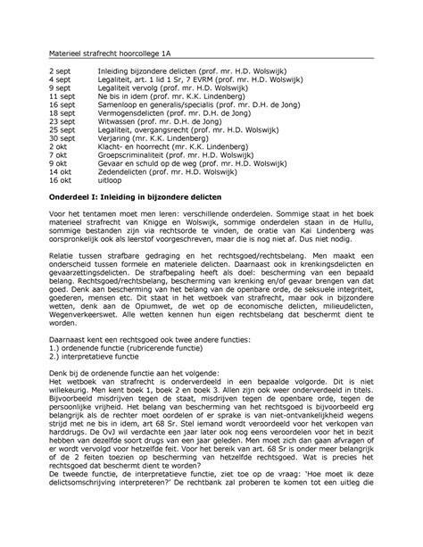 Materieel Strafrecht Hoorcollege 1A Mr H Wolswijk 4 Sept