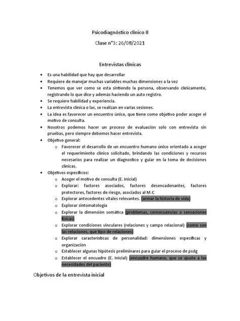 Psicodiagnóstico Clínico Ii Clase N°3 Pdf Disociación Psicología
