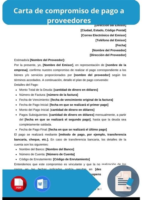 Carta De Compromiso De Pago Word PDF