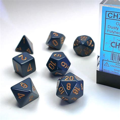 Polyhedral 7 Dice Set Opaque Dusty Blue Gold