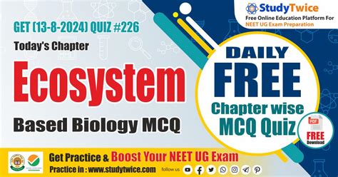 Free Top Ecosystem Biology Daily Mcq Quiz For Neet Ug 2025