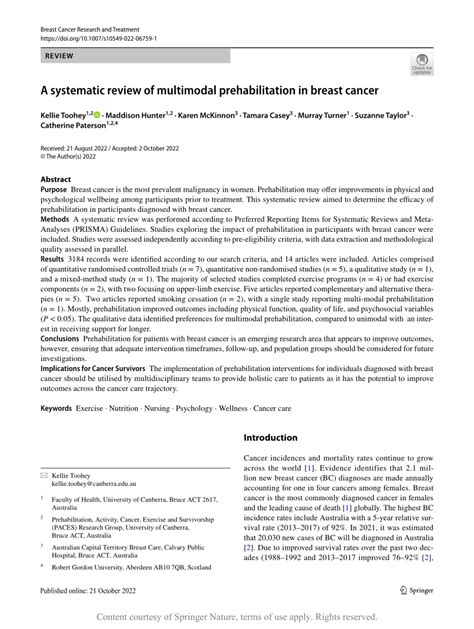 Pdf A Systematic Review Of Multimodal Prehabilitation In Breast Cancer
