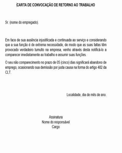 Exemplo De Solicitação Convocação De Empregador Ao Empregado Para