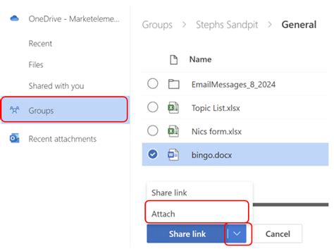 attaching a sharepoint file to an email