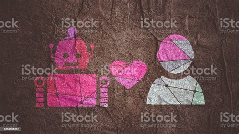 Ikon Hati Antara Robot Dan Siluet Manusia Ilustrasi Stok Unduh Gambar